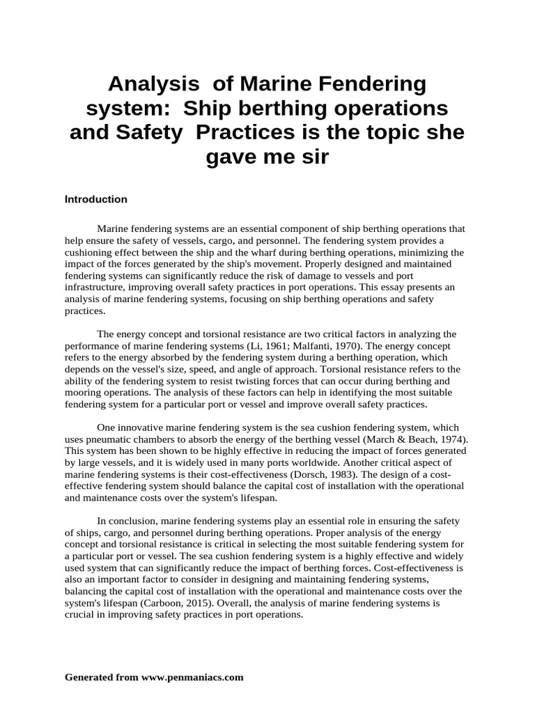 Analysis of Marine Fendering System- Ship Berthing Operations and Safety Practices | PDF | Ships ...