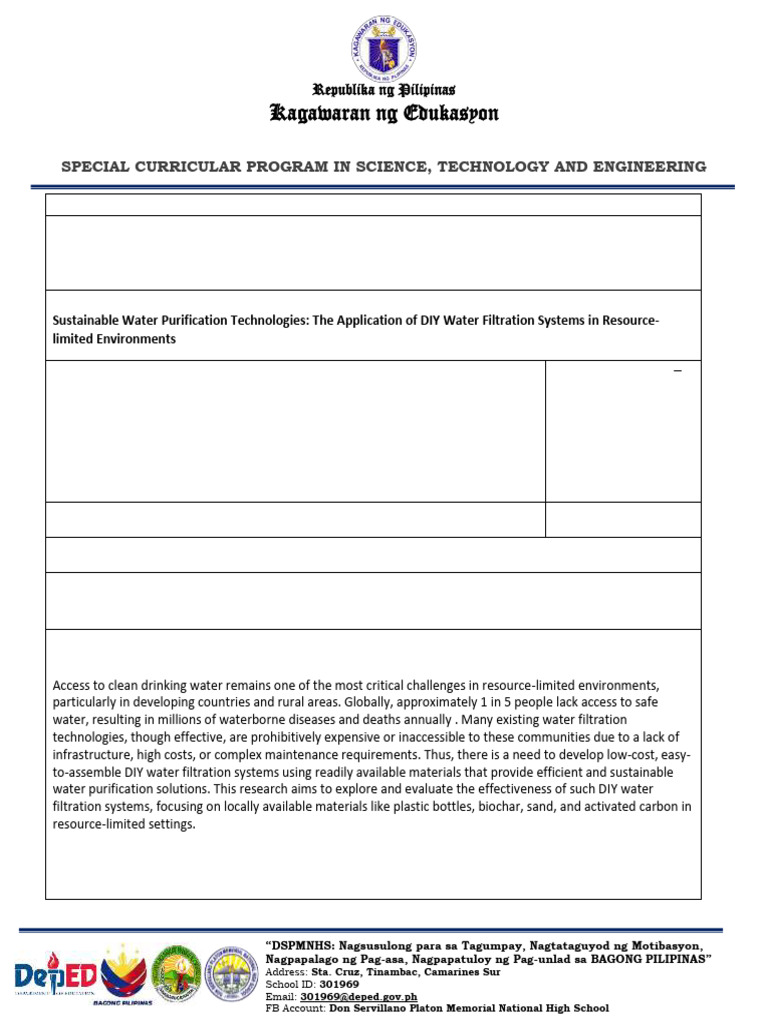 10 STE GROUP 2 (2025-Research-Plan-Template) | PDF | Filtration | Water ...