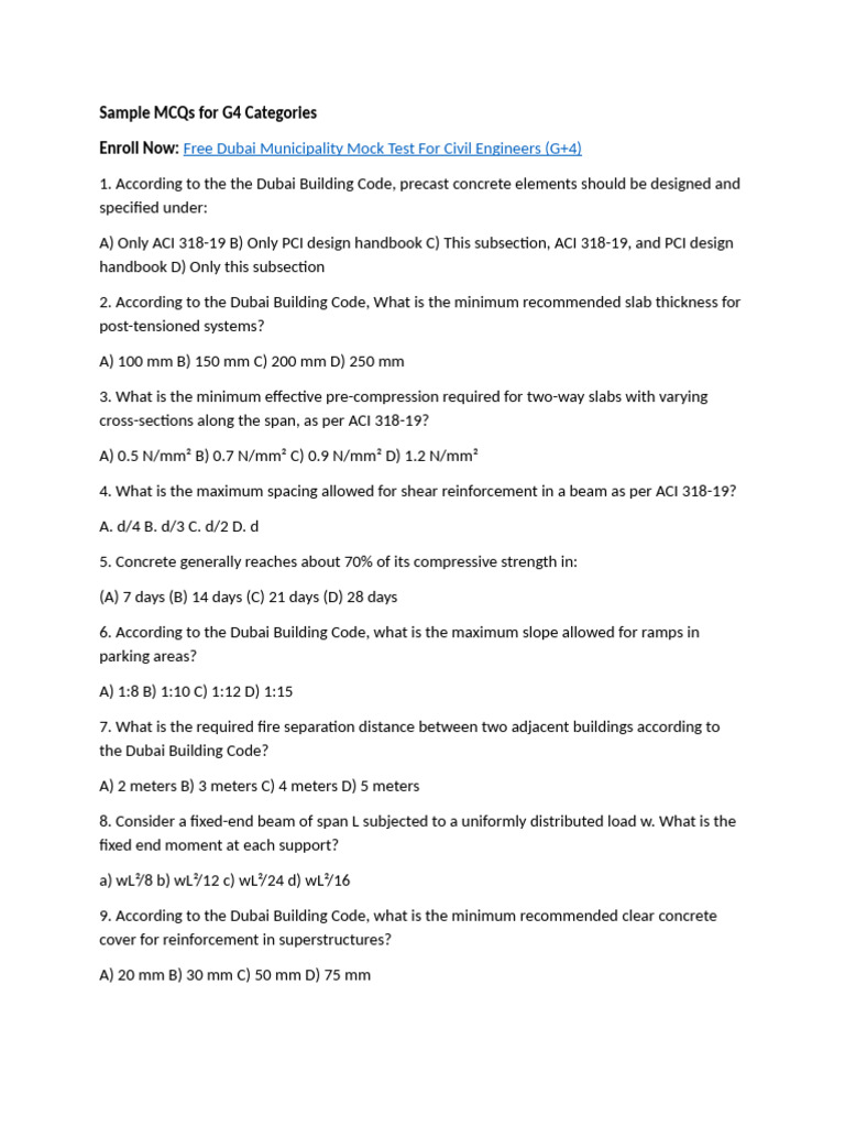 Sample MCQs For G4 Categories | PDF | Concrete | Materials
