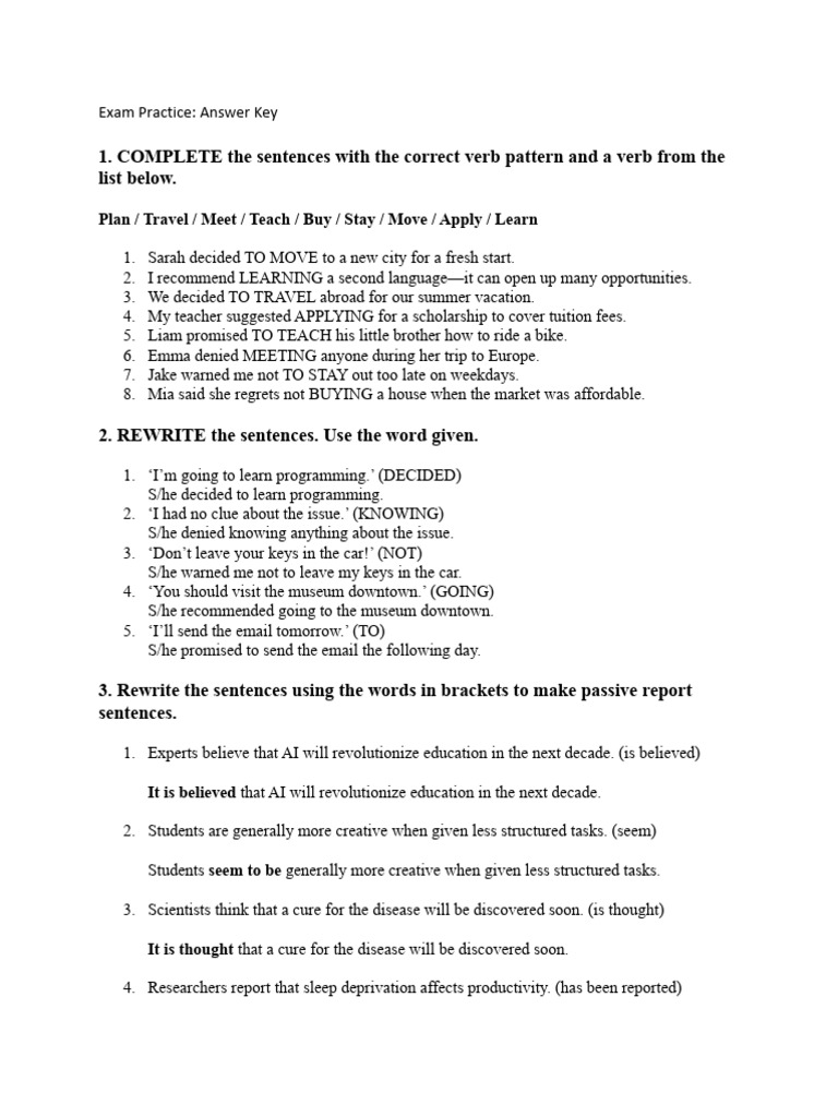 Verb Patterns and Passive Voice Practice | PDF | Sleep | Cardiovascular ...