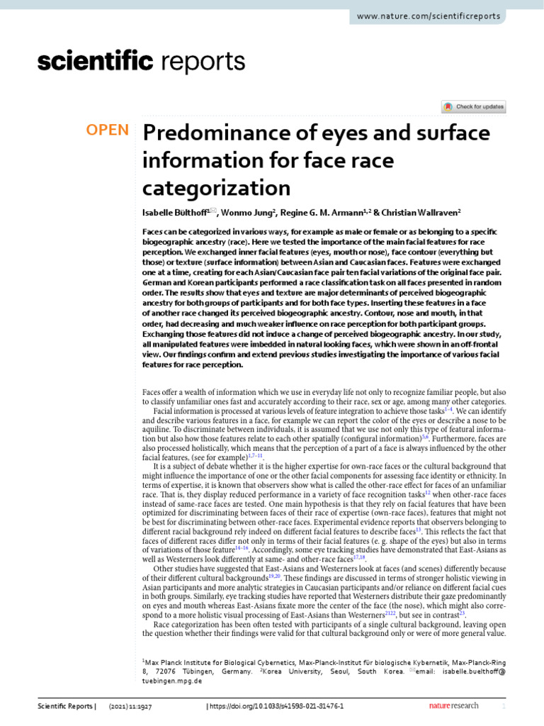 Predominance of Eyes and Surface Information For Face Race ...