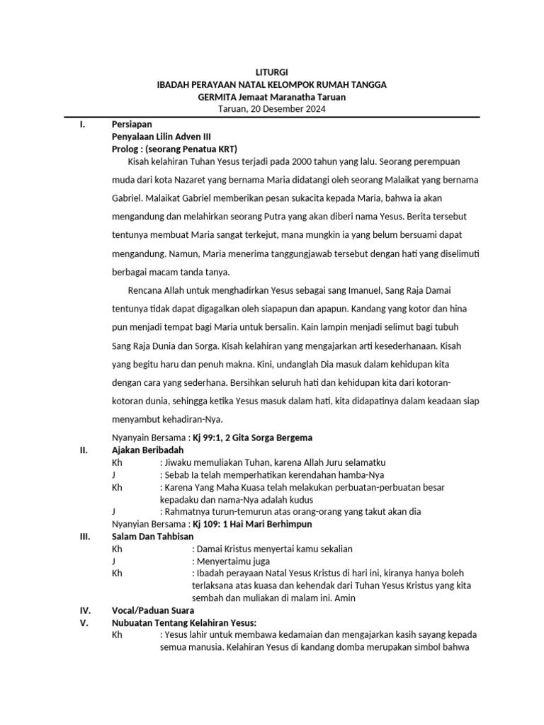 LITURGI Ibadah Natal KRT | PDF
