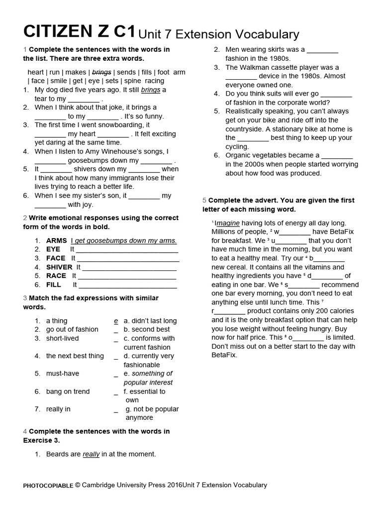 Vocabulary Extension - Unit 07 | PDF