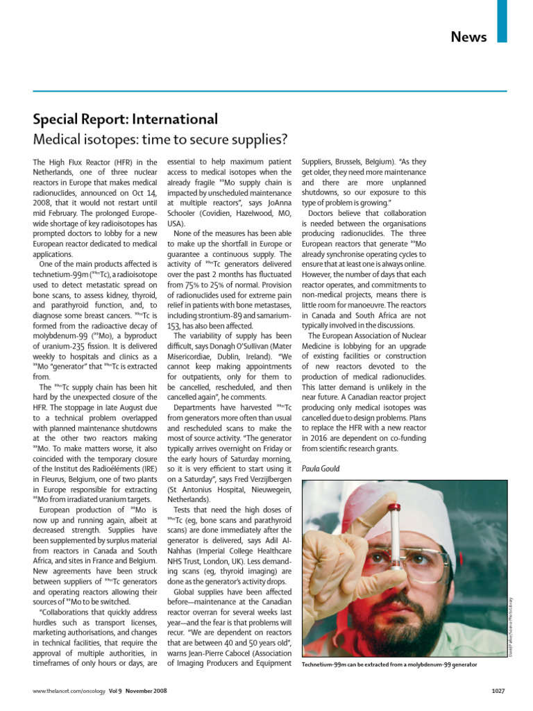 Special Report: International Medical Isotopes: Time To Secure Supplies ...