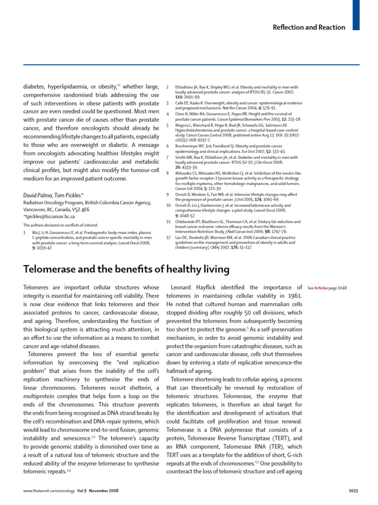 Telomerase and The Benefits of Healthy Living | PDF | Telomere | Dna ...
