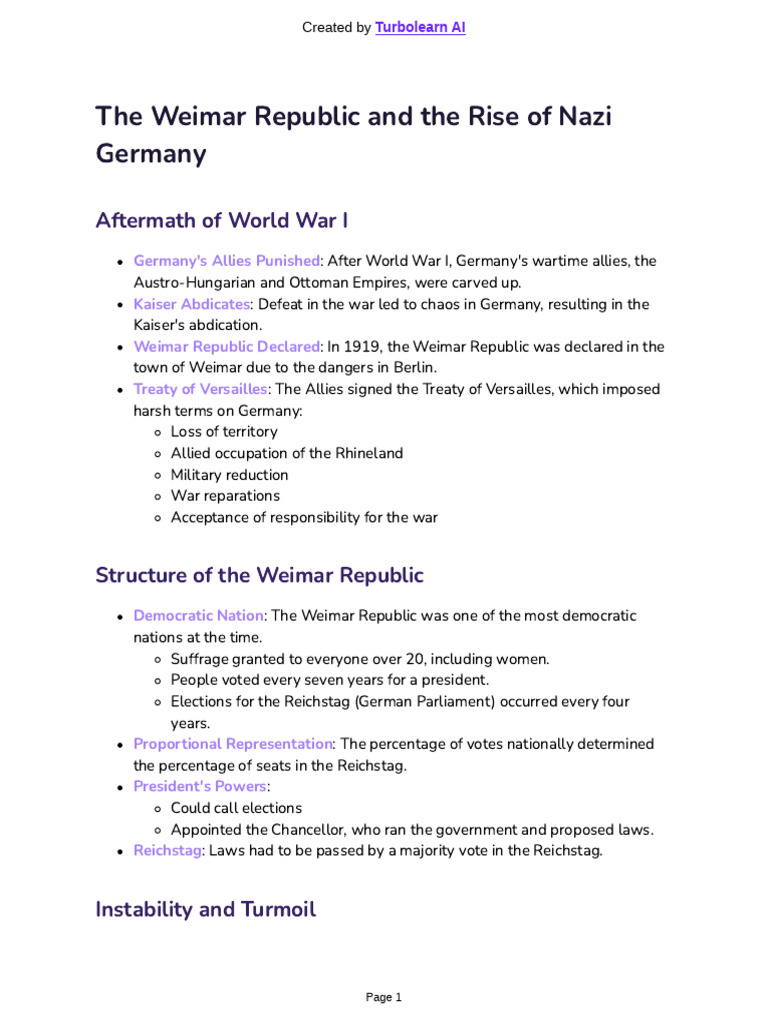 The Weimar Republic and The Rise of Nazi Germany: Aftermath of World ...