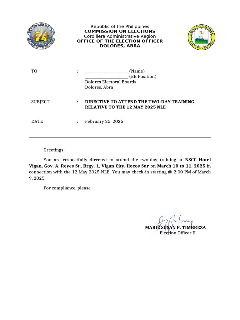 Directive To Attend The Training | PDF