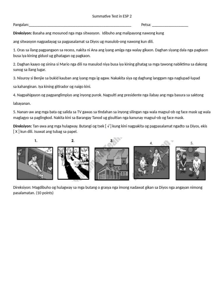 Summative Test In Esp 2 Pdf 4989