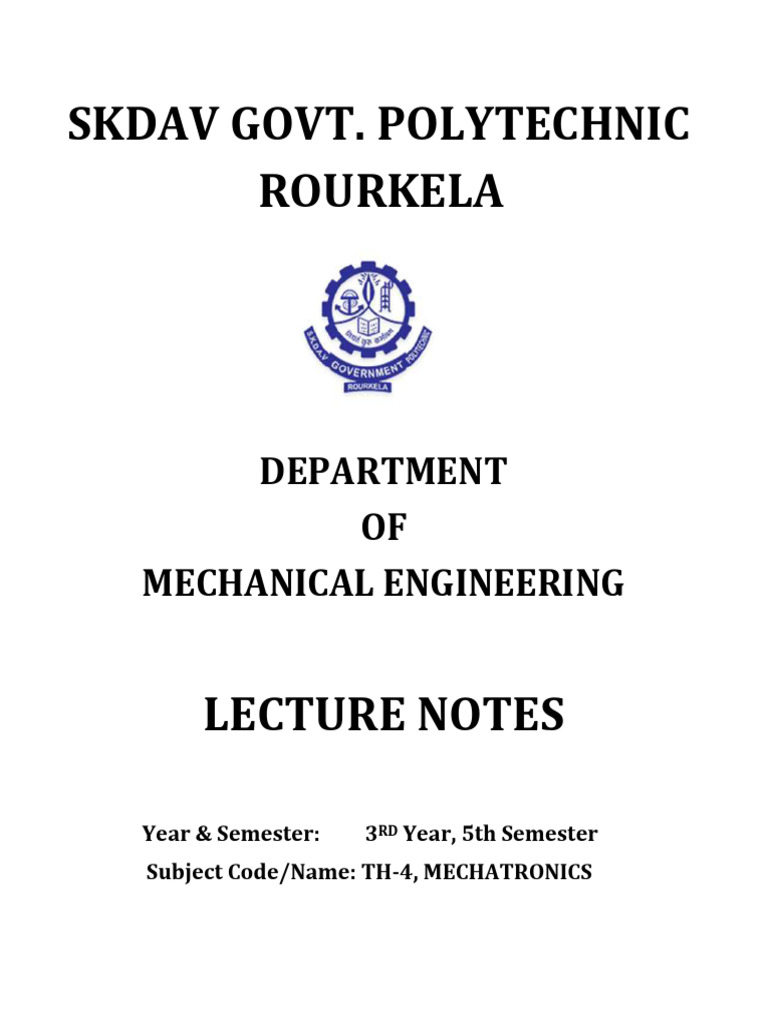 Lecture Notes Mechatronics 1643613366 | PDF | Electric Motor | Gear