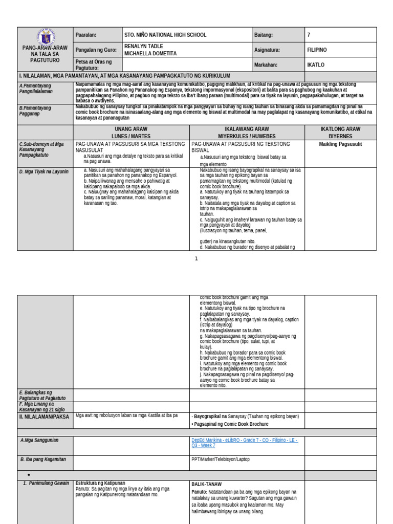 G7 Matatag DLP Q3 W4 W5 Sy 2024 2025 2! | PDF