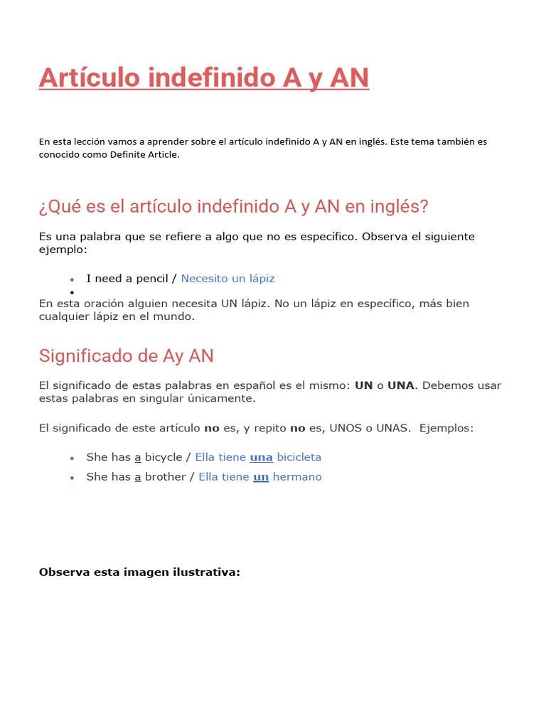 Artículo Indefinido A y AN y Definido THE | PDF | Sustantivo | Lengua ...