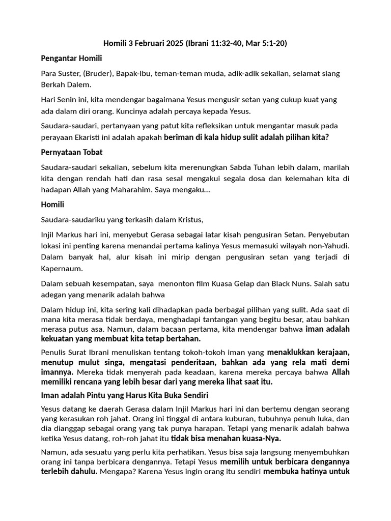 Homili 3 Februari 2025 | PDF