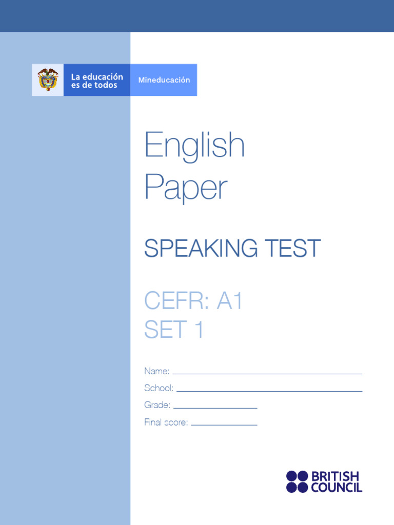 A1 Speaking Test Paper - Set 1 | PDF | Learning | Communication