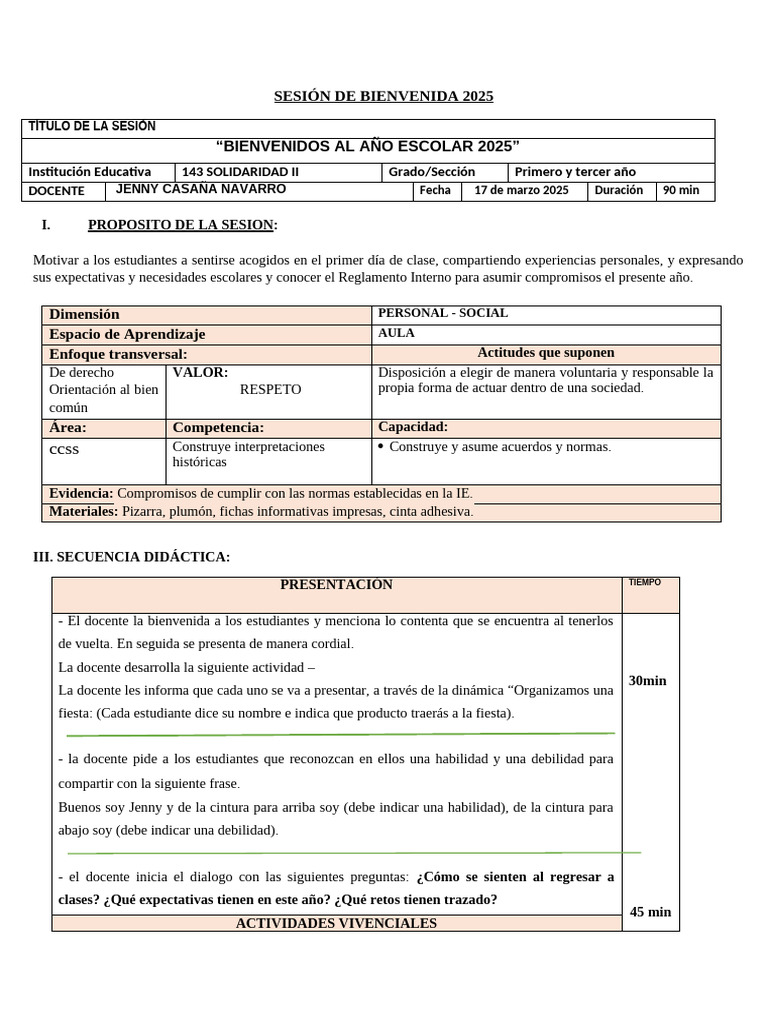 Sesión de Bienvenida 2025 | PDF | Aprendizaje