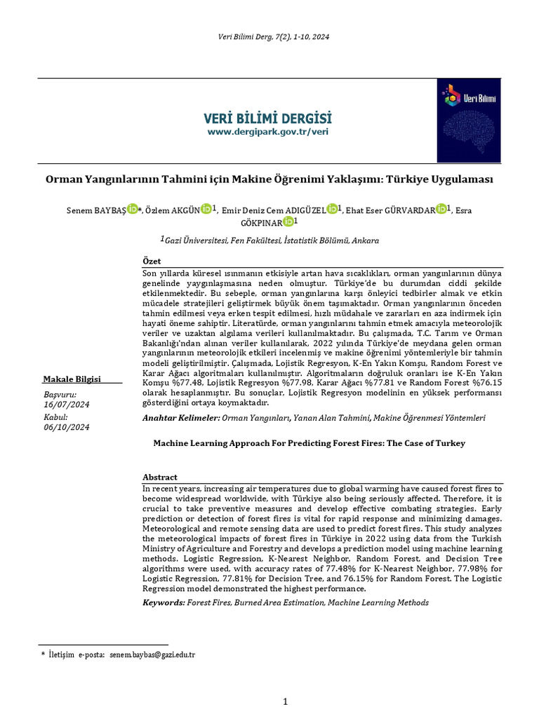 Orman Yanginlarinin Tahm - N - N Mak - Ne - Ren - M - Yakla - Imi - T - RK - Ye Uygulamasi ...