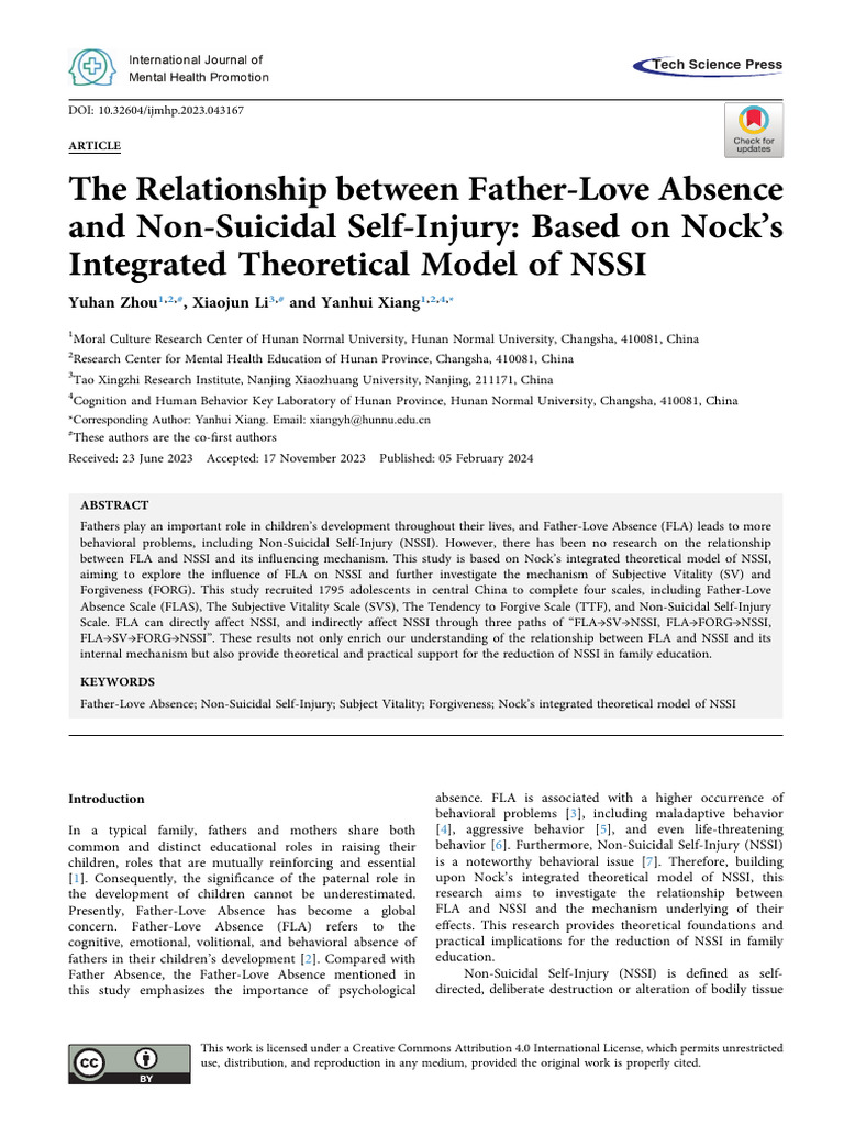 Father-Love Absence and NSSI Study | PDF | Self Harm | Psychology