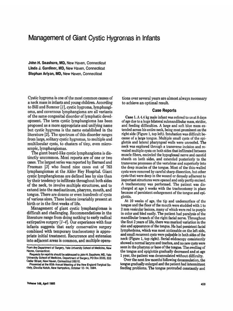 Management of Giant Cystic Hygromas in Infants | PDF | Neck | Common ...