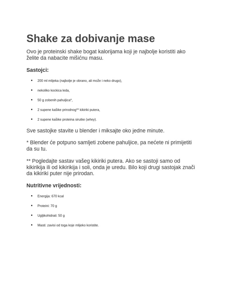 Shake Za Dobivanje Mase | PDF