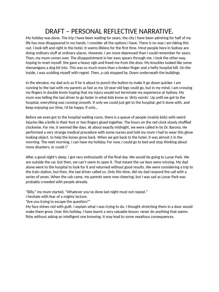 Personal Reflective Narrative - Draft | PDF