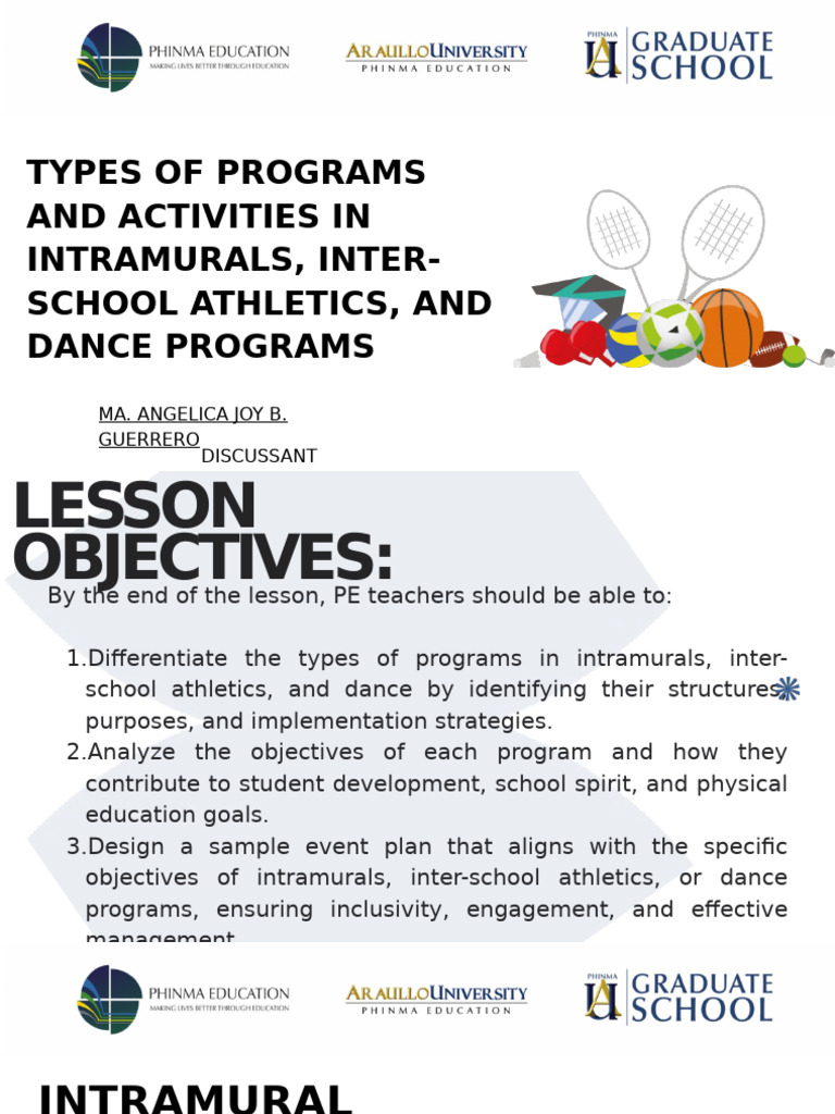 Types of Programs and Activities in Intramurals, Inter-School Athletics ...
