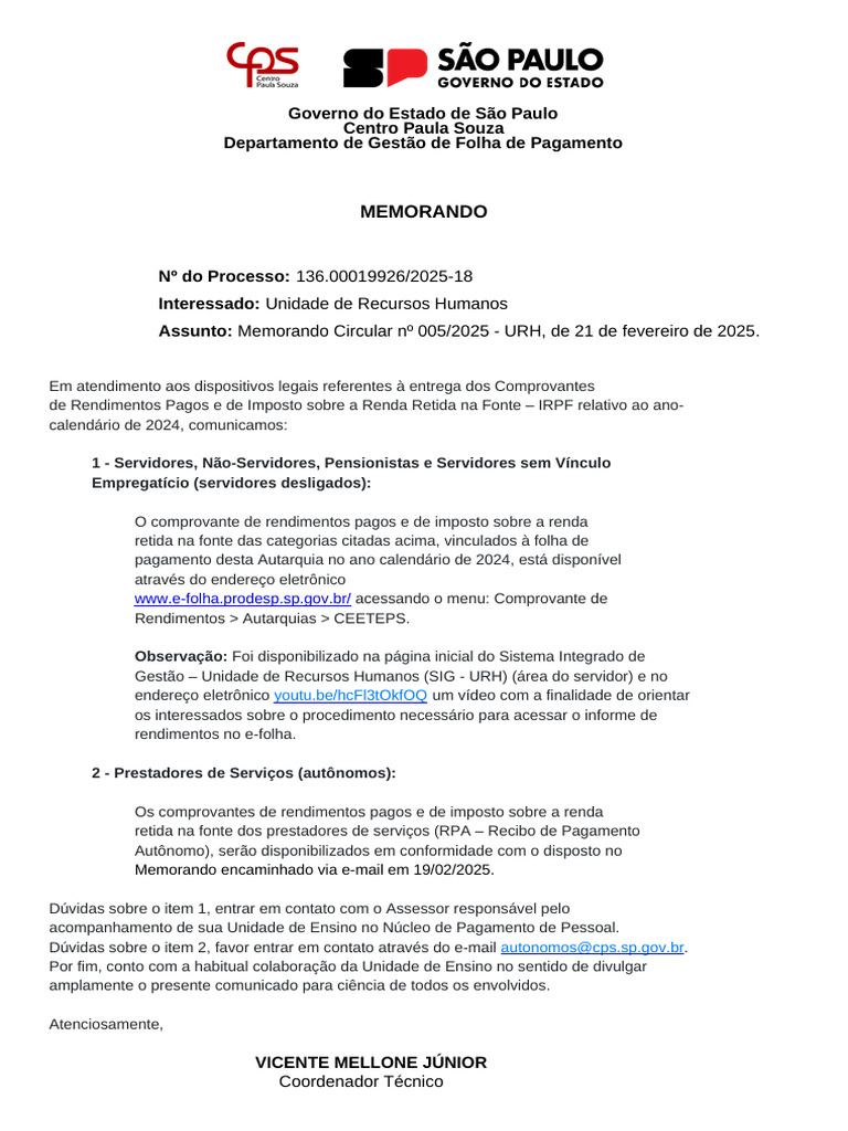 Memorando Circular No 005 2025 URH de 21 de Fevereiro de 2025 | PDF | Gestão de recursos humanos ...