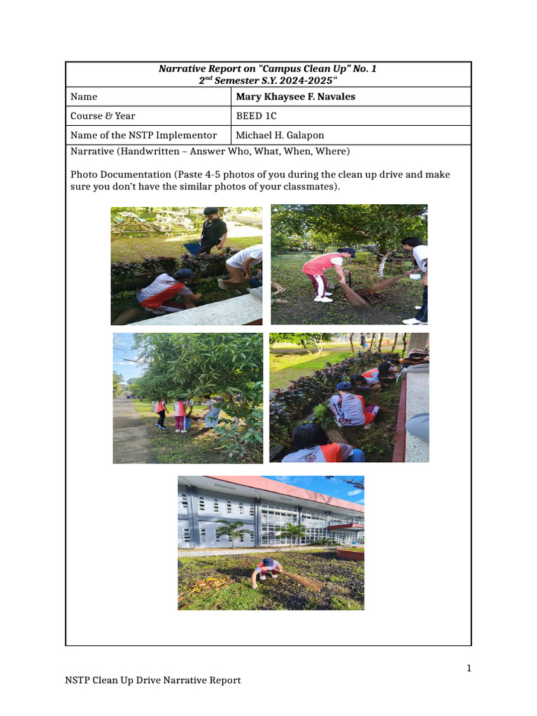 Campus-Clean-Up-Drive-Narrative-Report-2 (Khaysee) | PDF