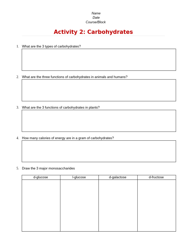 Activity 2 Carbohydrates | PDF | Carbohydrates | Polysaccharide