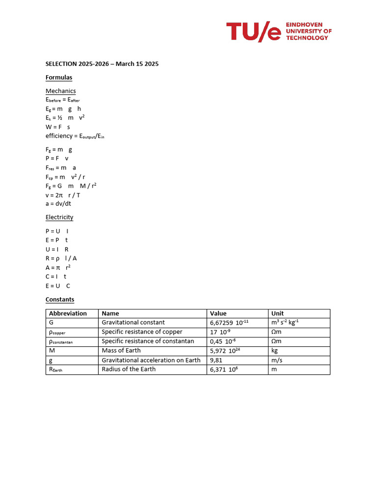 Mechanical Engineering Formulas 2025-2026 | PDF