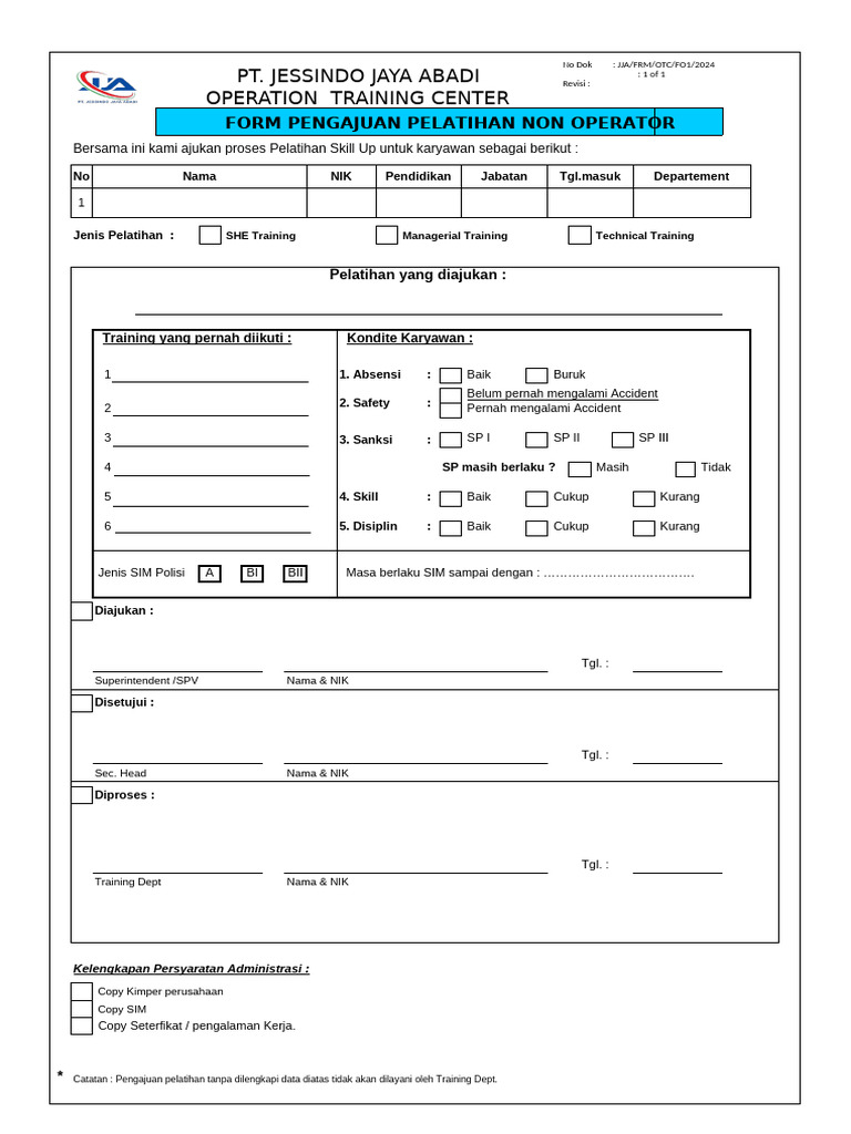 F-012 Frm. Pengajuan Training Skill Up | PDF