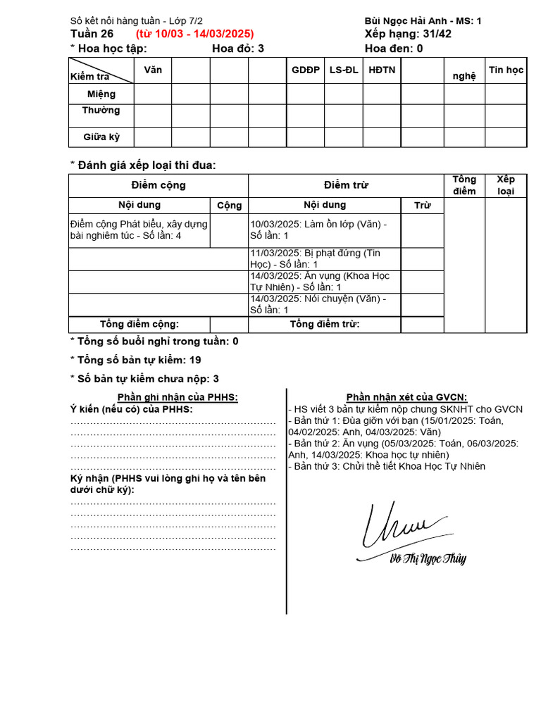 Ma So 01 - Lop 7-2 - Nam 2025 - Tuan 26 - Bui Ngoc Hai Anh | PDF