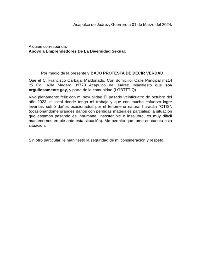 Carta Bajo Protesta | PDF