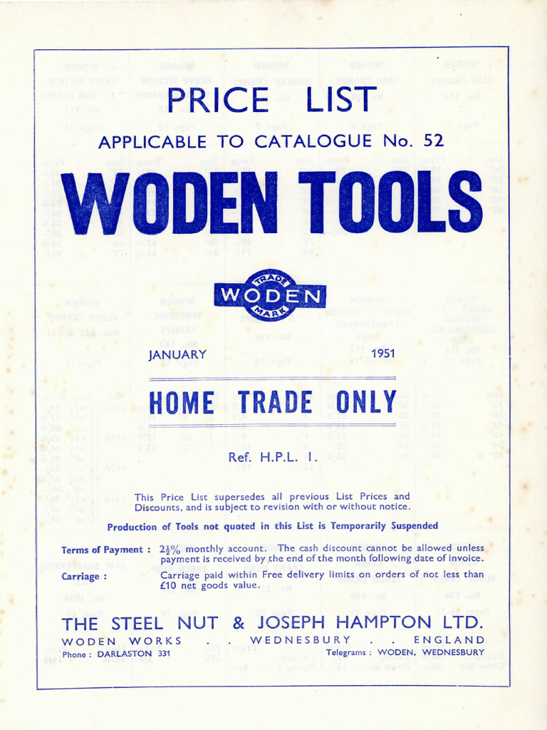 Woden Cat No 25 Price List | PDF | Tools