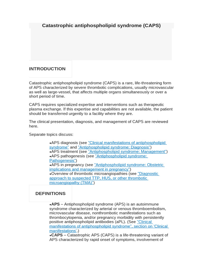 Understanding Catastrophic Antiphospholipid Syndrome | PDF | Thrombosis ...