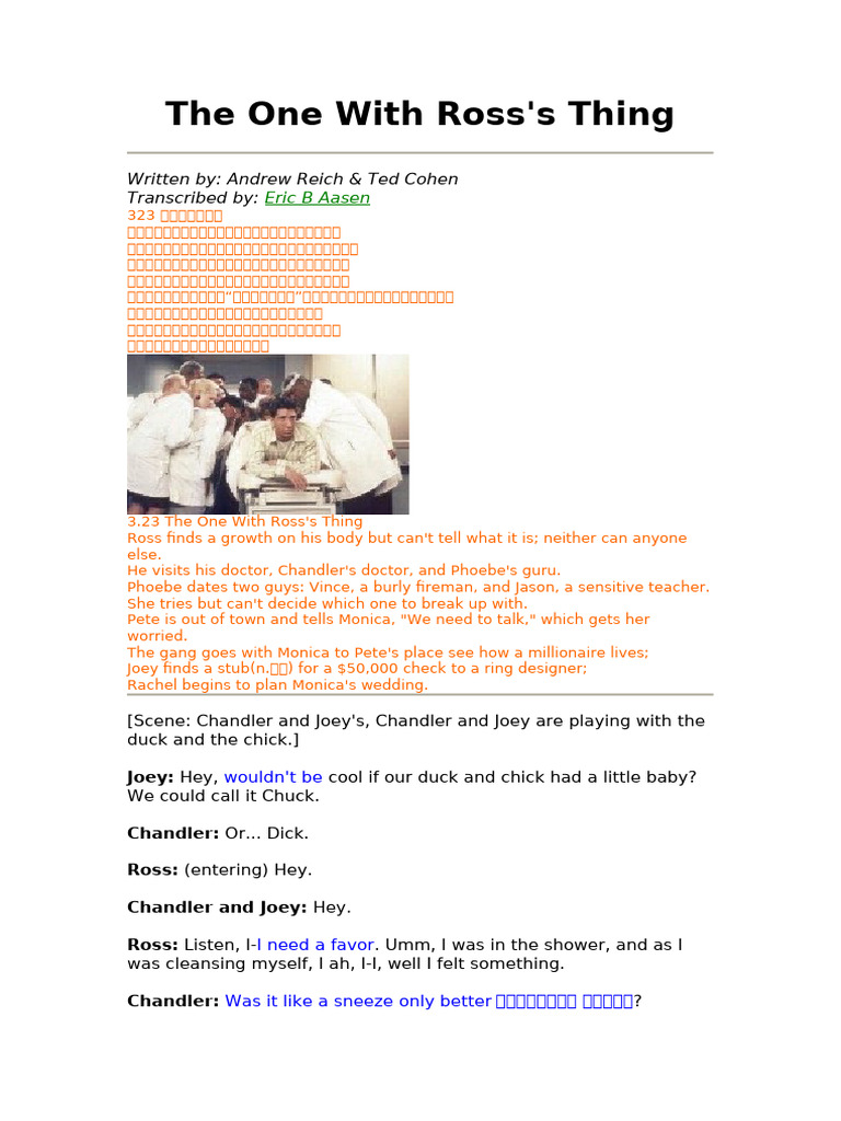 【323】the One With Ross's Thing | PDF