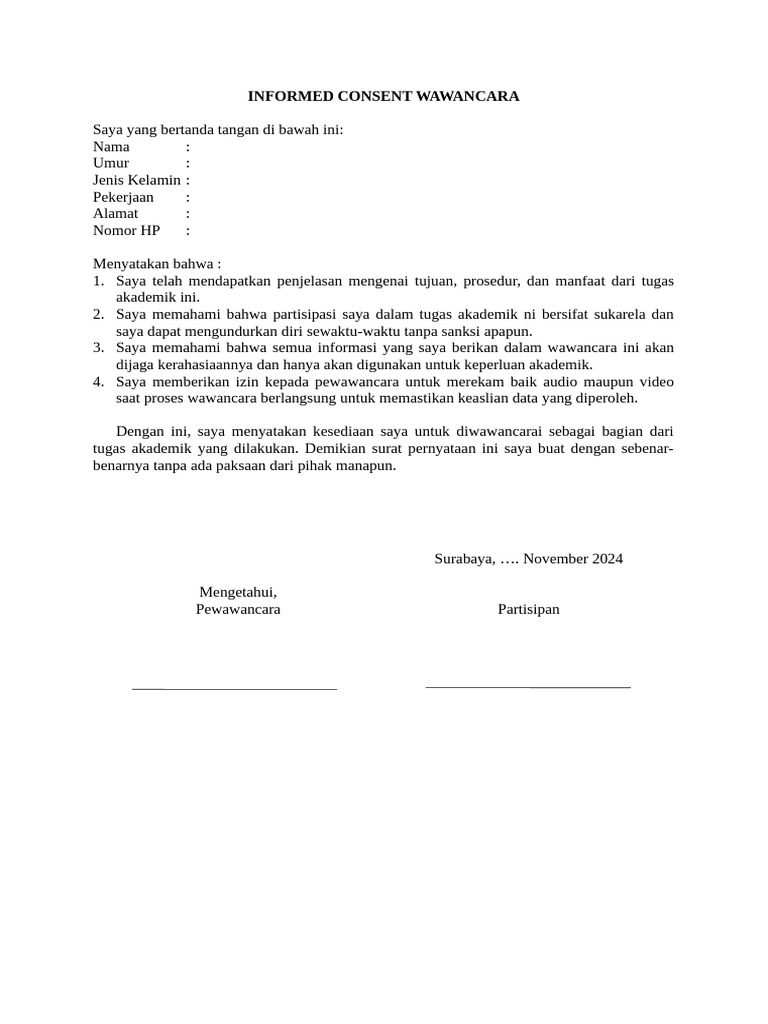 Contoh Informed Consent Wawancara | PDF