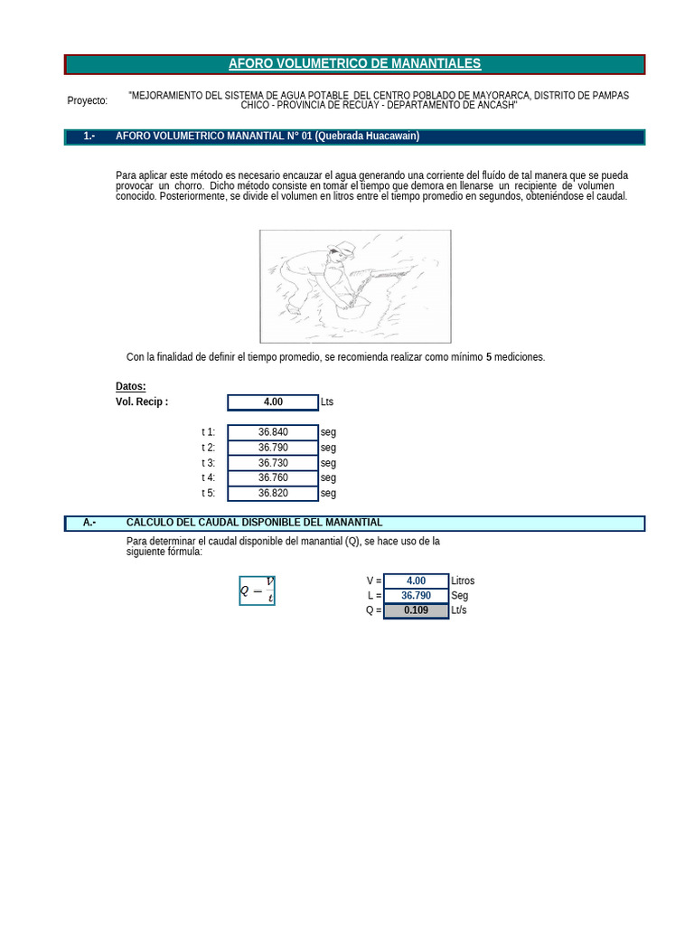Diseño Aforo Linea de Conduccion EXCEL | PDF | Volumen | Tubería ...