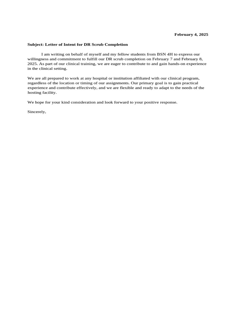 Letter of Intent for DR Scrub Completion | PDF