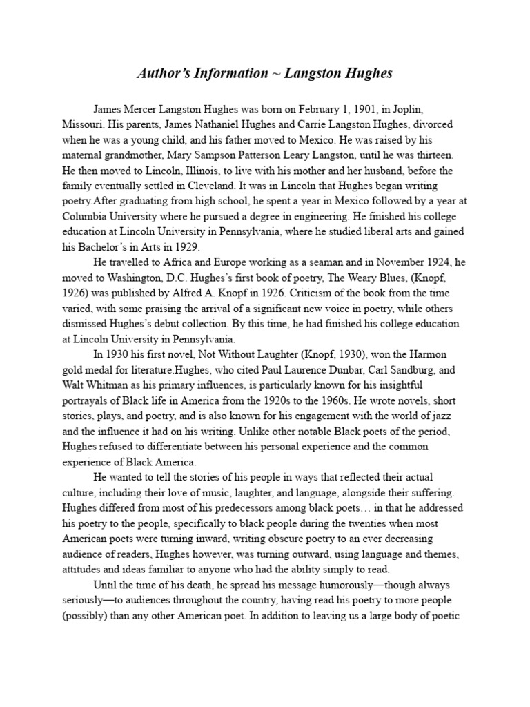 Langston Hughes: Life and Legacy | PDF