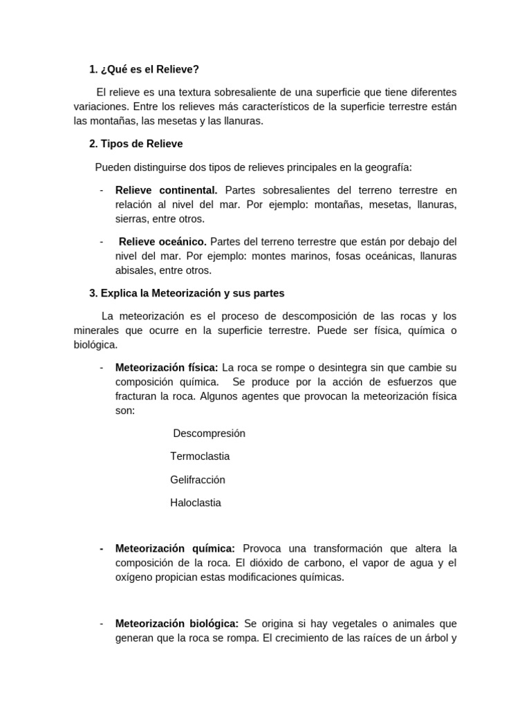 Tipos de Relieve y Meteorización Terrestre | PDF
