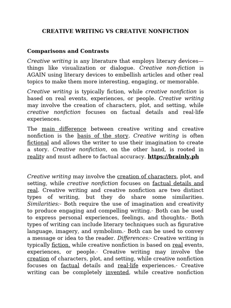 Creative Writing vs. Creative Nonfiction | PDF | Creative Nonfiction ...