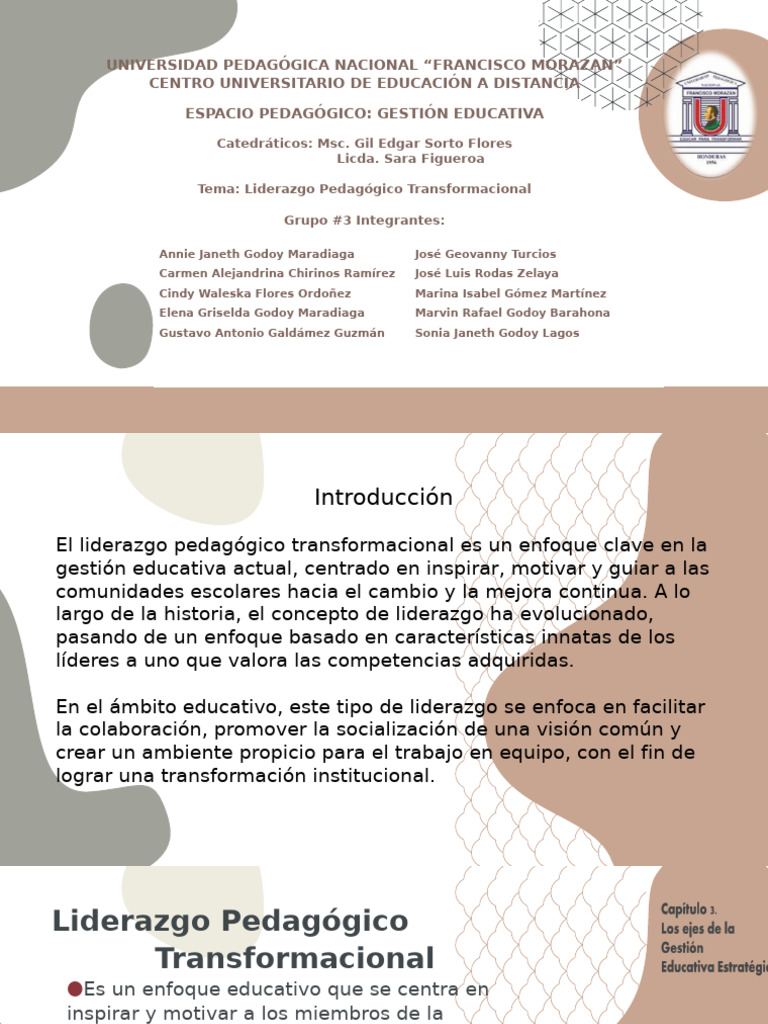 Presentación Sobre Liderazgo Pedagógico Transformacional | PDF | Liderazgo | Psicología Social