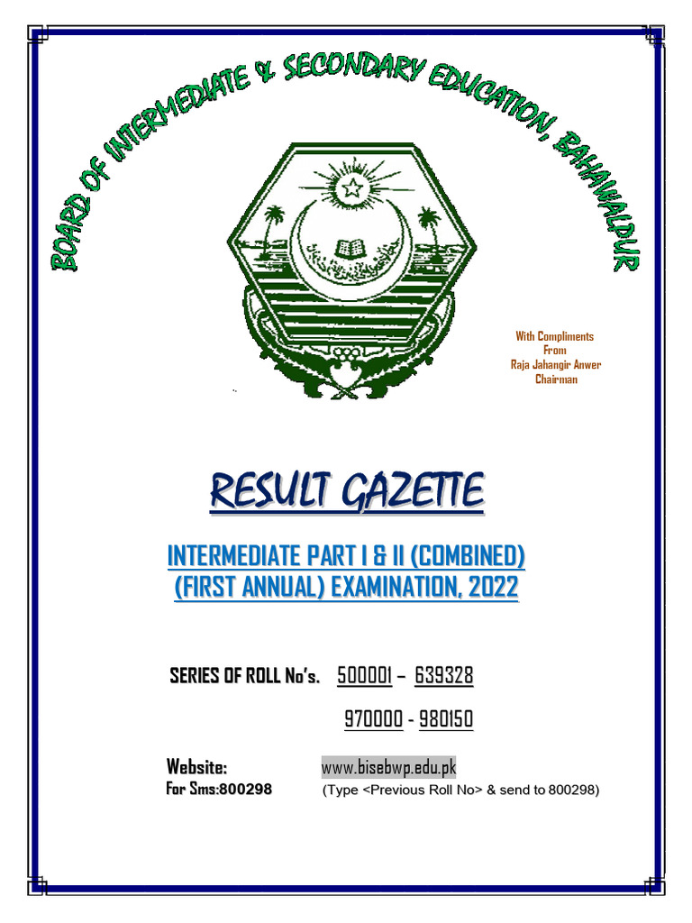 Bise BWP 12th Class Result 2022 Gazette | PDF