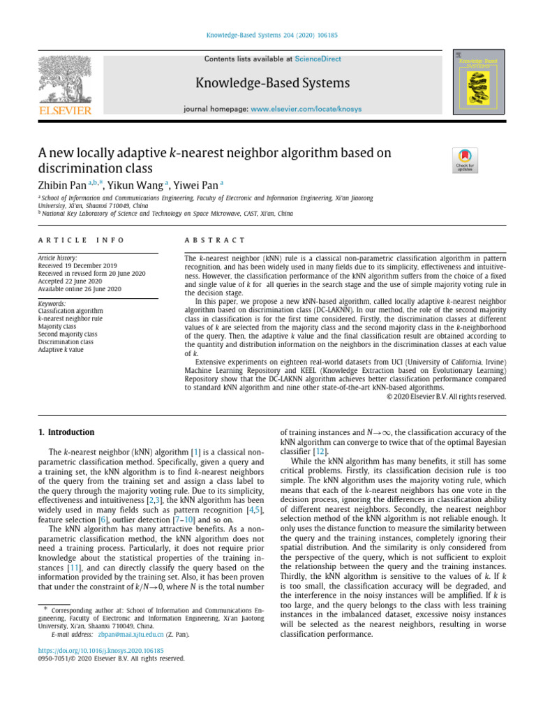 A New Locally Adaptive K Nearest Neighbor Algorithm Based On ...