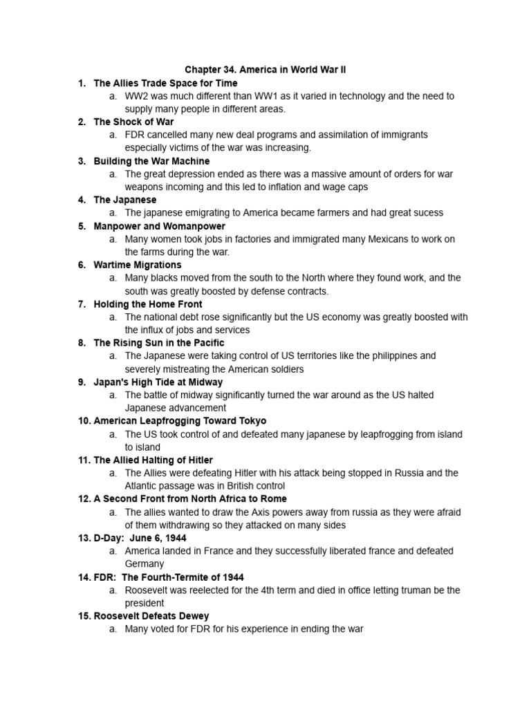 Ch. 34 Subsection Summaries | PDF | World War II | Franklin D. Roosevelt