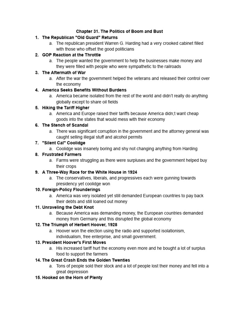 Ch. 31 Subsection Summaries | PDF | Herbert Hoover | Great Depression