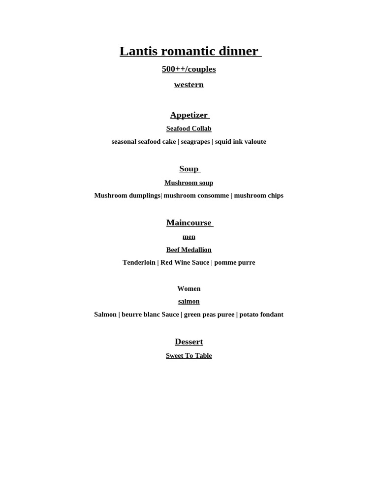 Lantis Romantic Dinner Deck Menu | PDF | Indonesian Cuisine | Food And ...