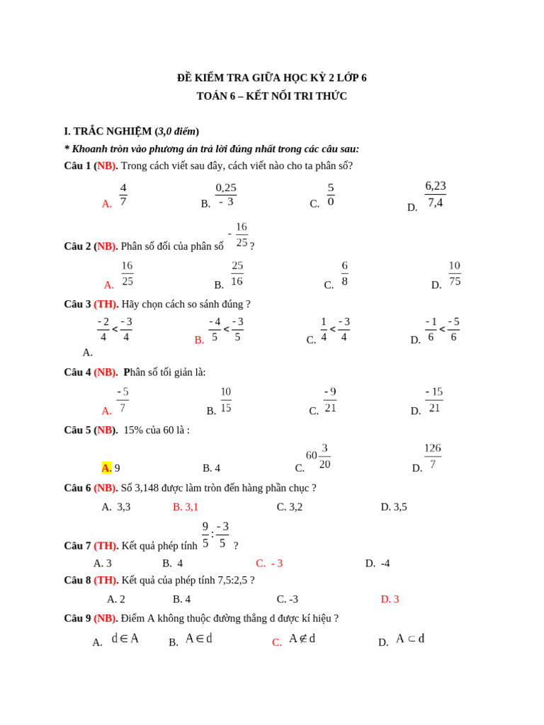 Toan6 KNTT De3 | PDF