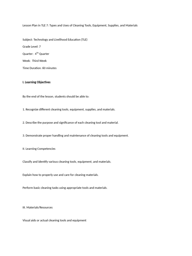 Lesson Plan in TLE 7 | PDF