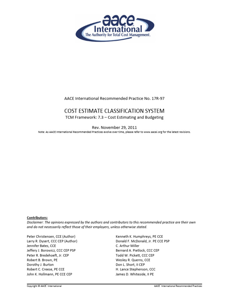 9.17R-97 - Cost Estimate Classification System | PDF | Project Management