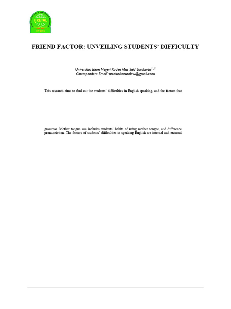 Friend Factor Unveiling Students Difficulty in SP | PDF | Vocabulary ...